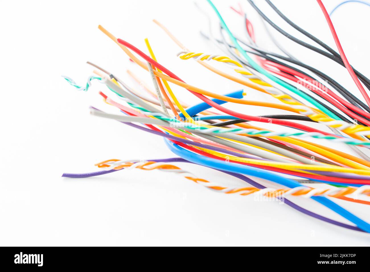 Internet and electric cable on the white background, high angle view ...