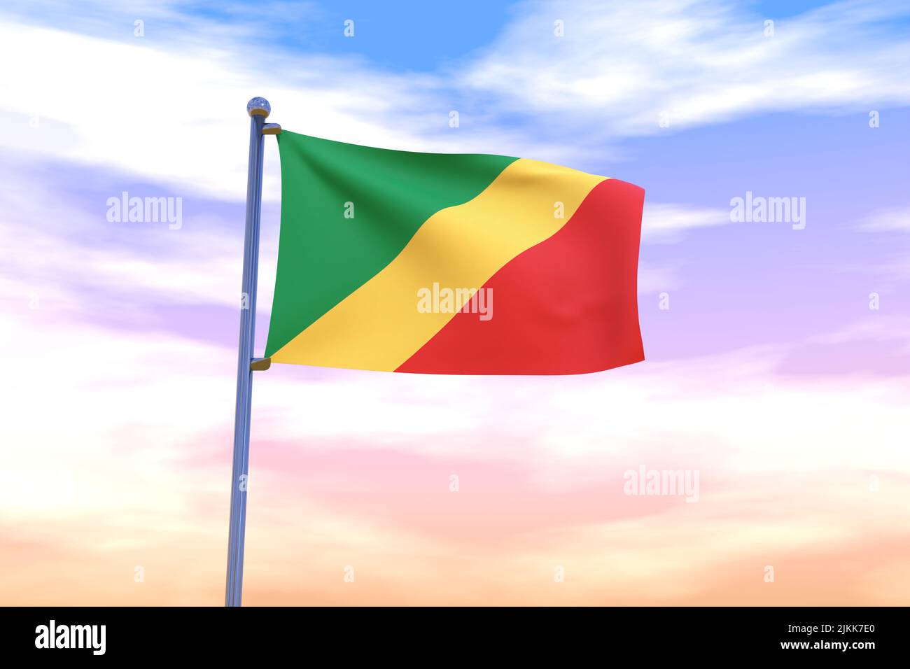 Waving flag of Congo with chrome flag pole in blue sky waving in the ...