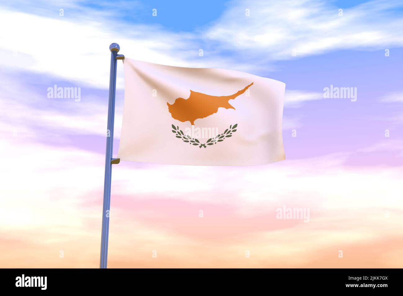 Waving flag of Cyprus with chrome flag pole in blue sky waving in the ...