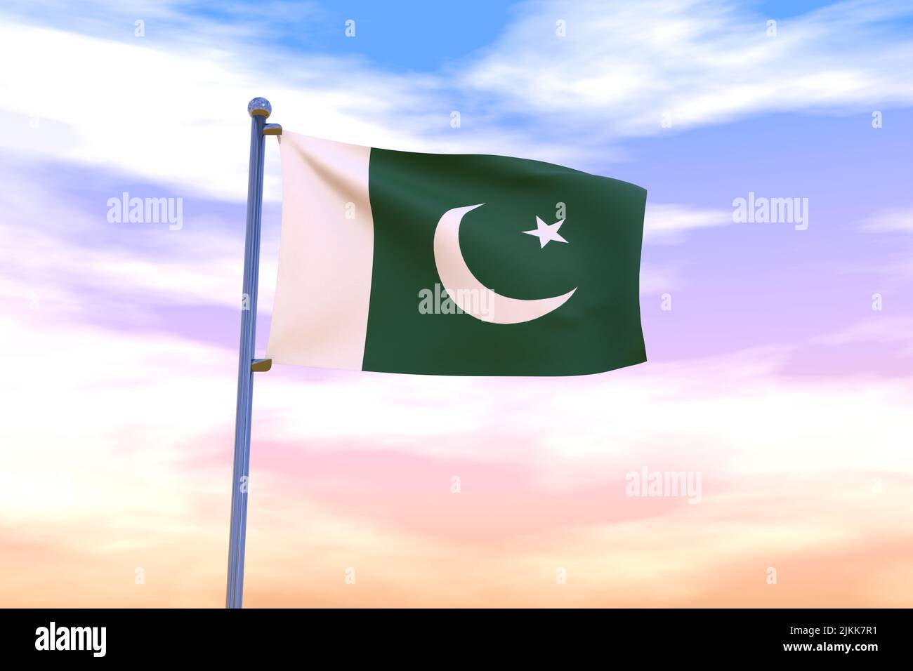 Waving flag of Pakistan with chrome flag pole in blue sky waving in the ...