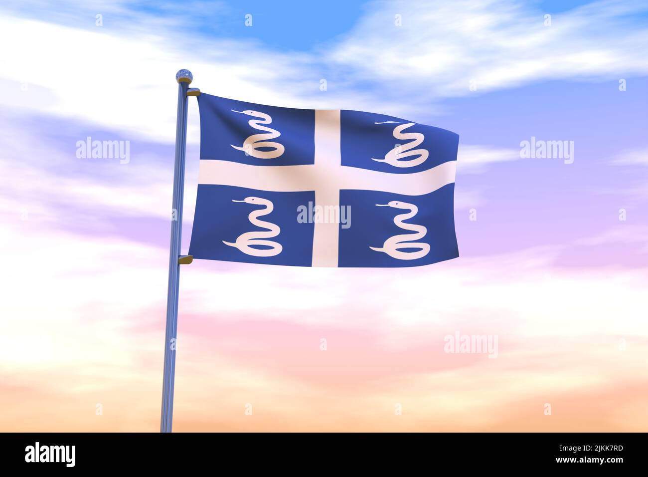 Waving flag of Martinique with chrome flag pole in blue sky waving in ...