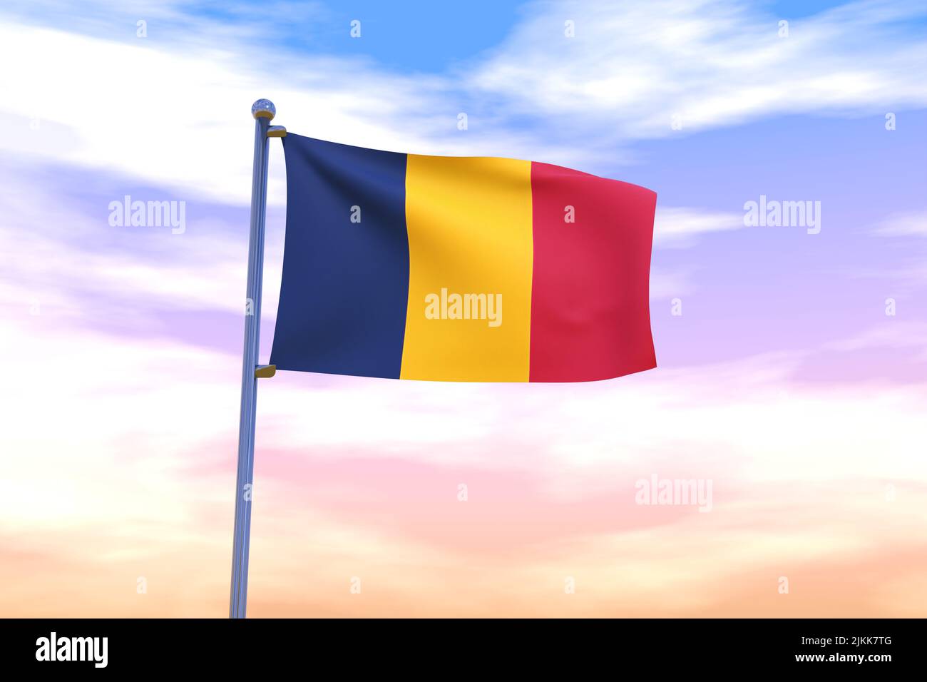 Waving flag of Chad with chrome flag pole in blue sky waving in the ...