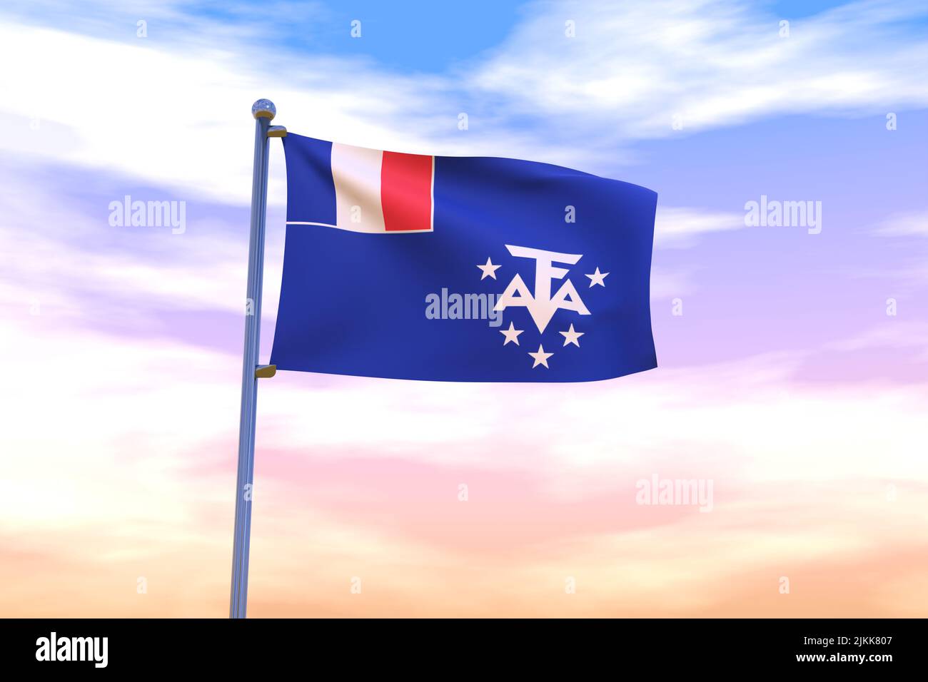 Waving flag of French Southern Territories with chrome flag pole in ...