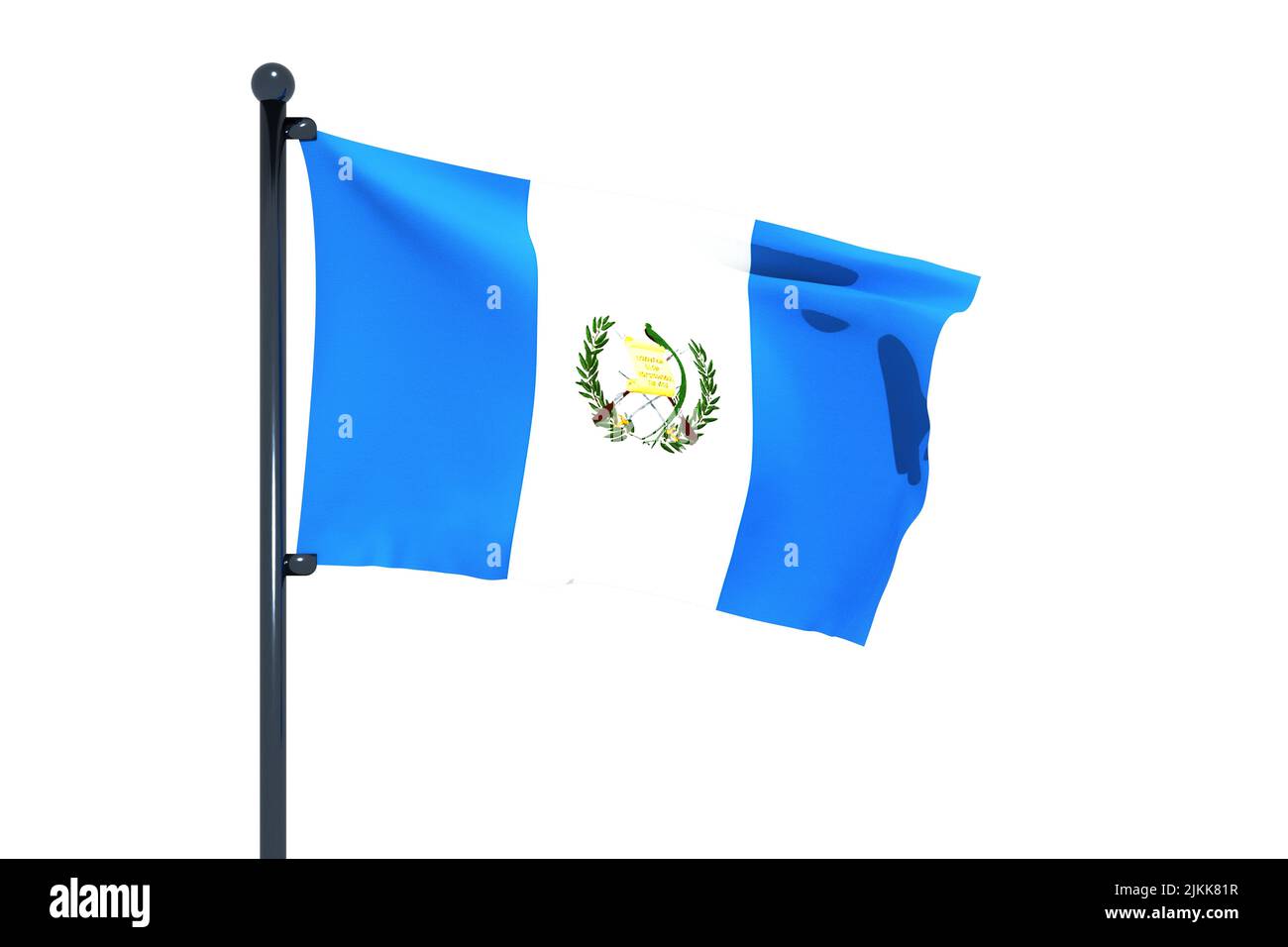 3D illustration of flag of Guatemala with chrome flag pole with snap ...