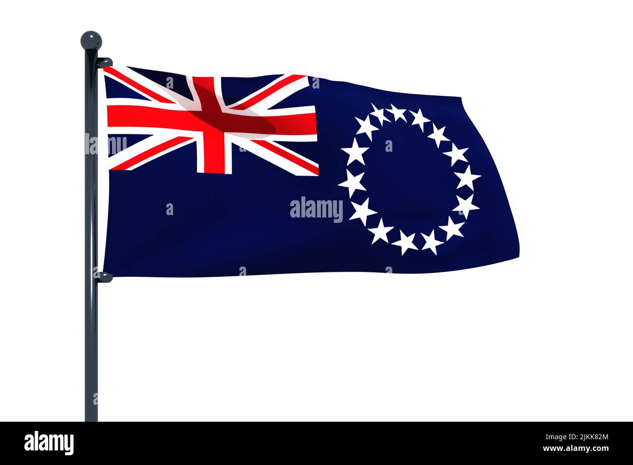 3D illustration of flag of Cook Islands with chrome flag pole with snap ...
