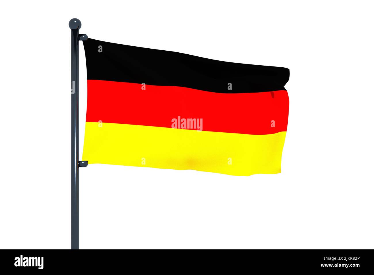 3D illustration of flag of Germany with chrome flag pole with snap ...