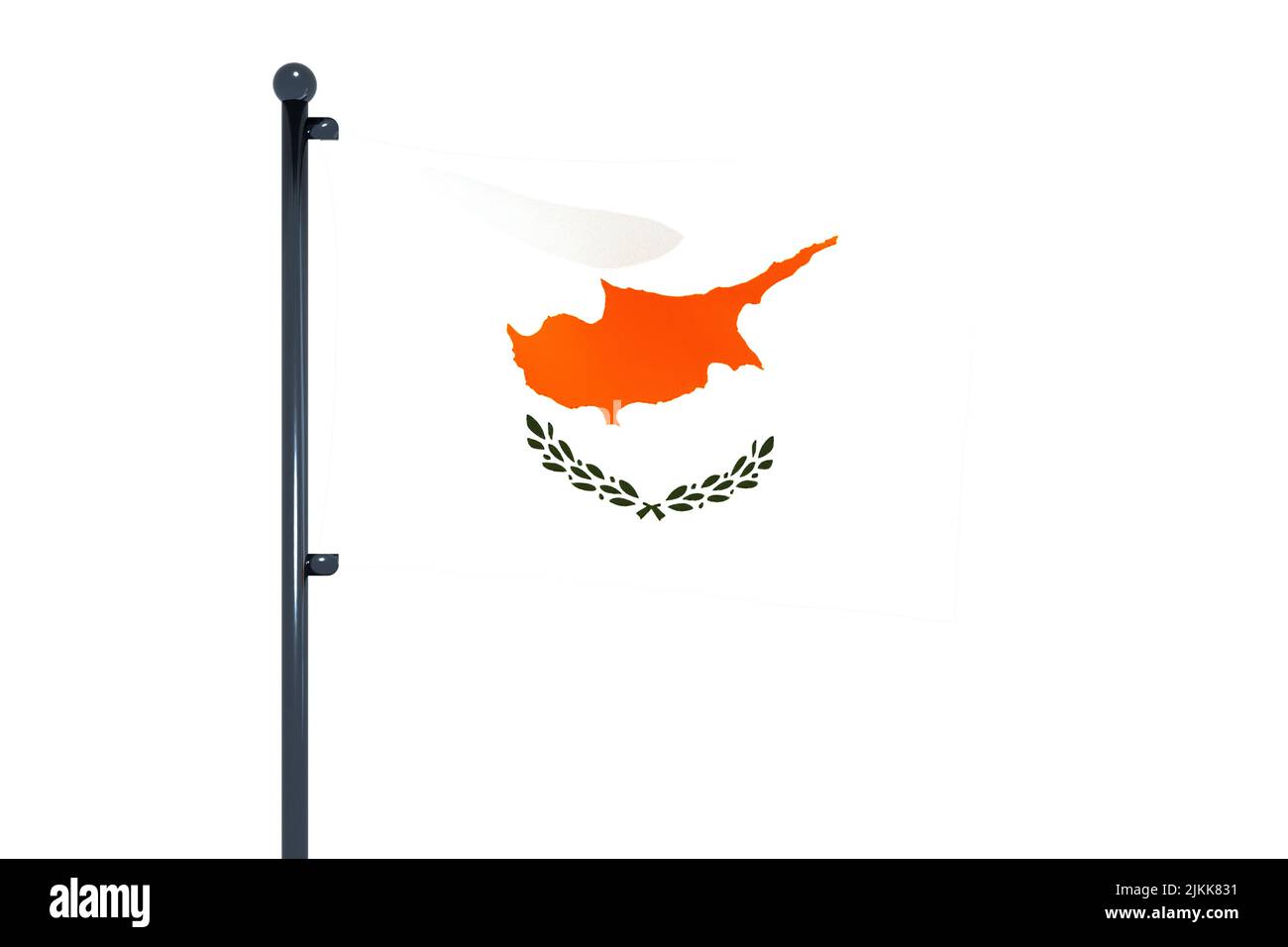 3D illustration of flag of Cyprus with chrome flag pole with snap hooks ...