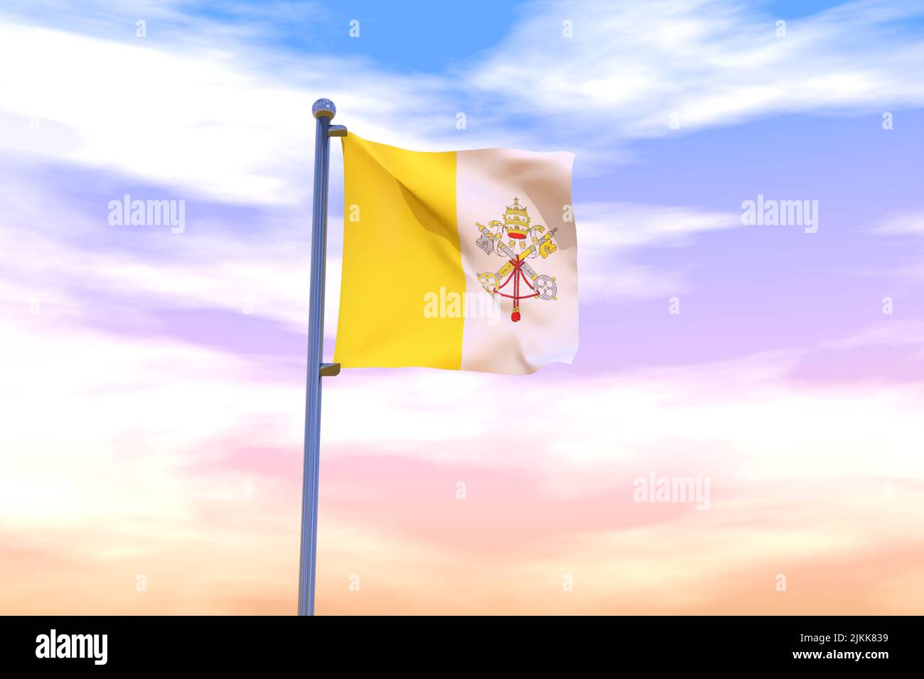 Waving flag of Holy See (Vatican City State) with chrome flag pole in ...