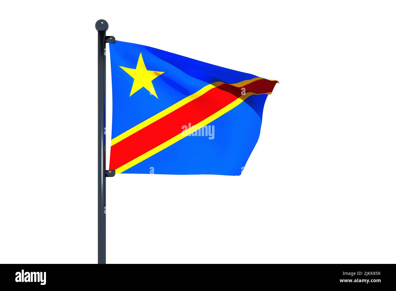 3D illustration of flag of Congo with chrome flag pole with snap hooks ...