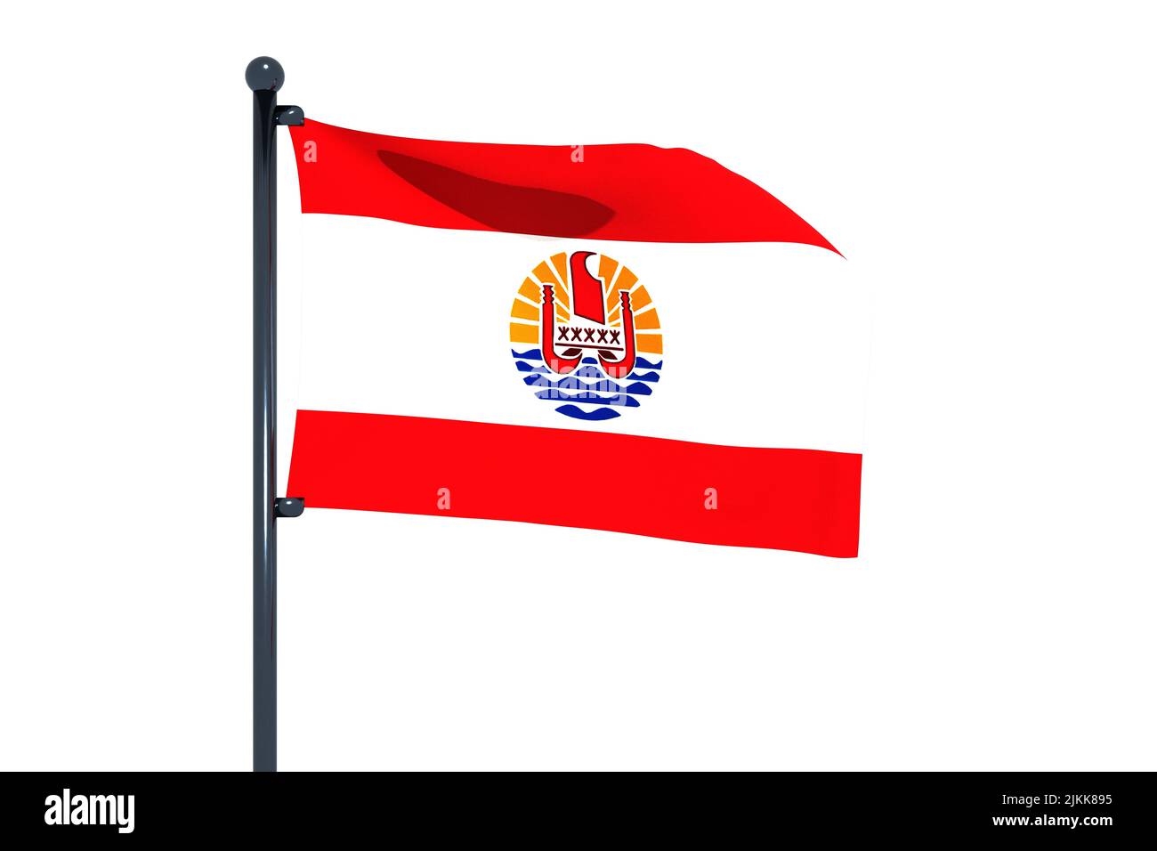3D illustration of flag of French Polynesia with chrome flag pole with ...