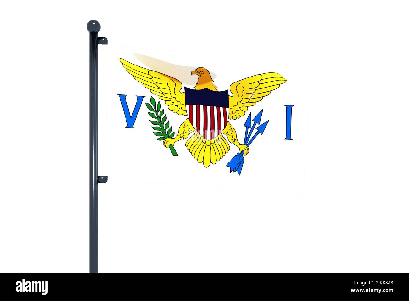 3D illustration of flag of Virgin Islands with chrome flag pole with ...