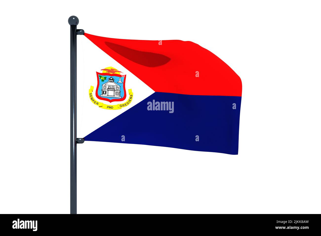 3D illustration of flag of Sint Maarten with chrome flag pole with snap ...