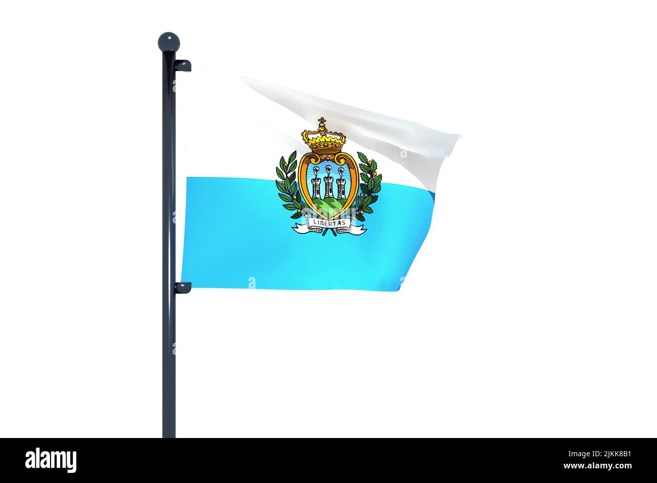 3D illustration of flag of San Marino with chrome flag pole with snap ...