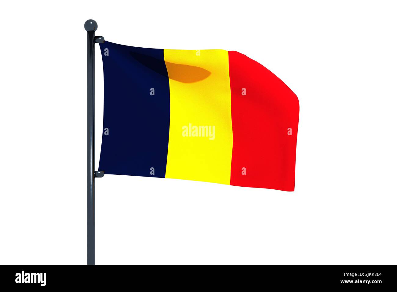 3D illustration of flag of Chad with chrome flag pole with snap hooks ...