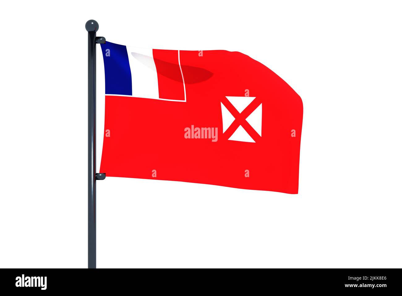 3D illustration of flag of Wallis and Futuna with chrome flag pole with ...