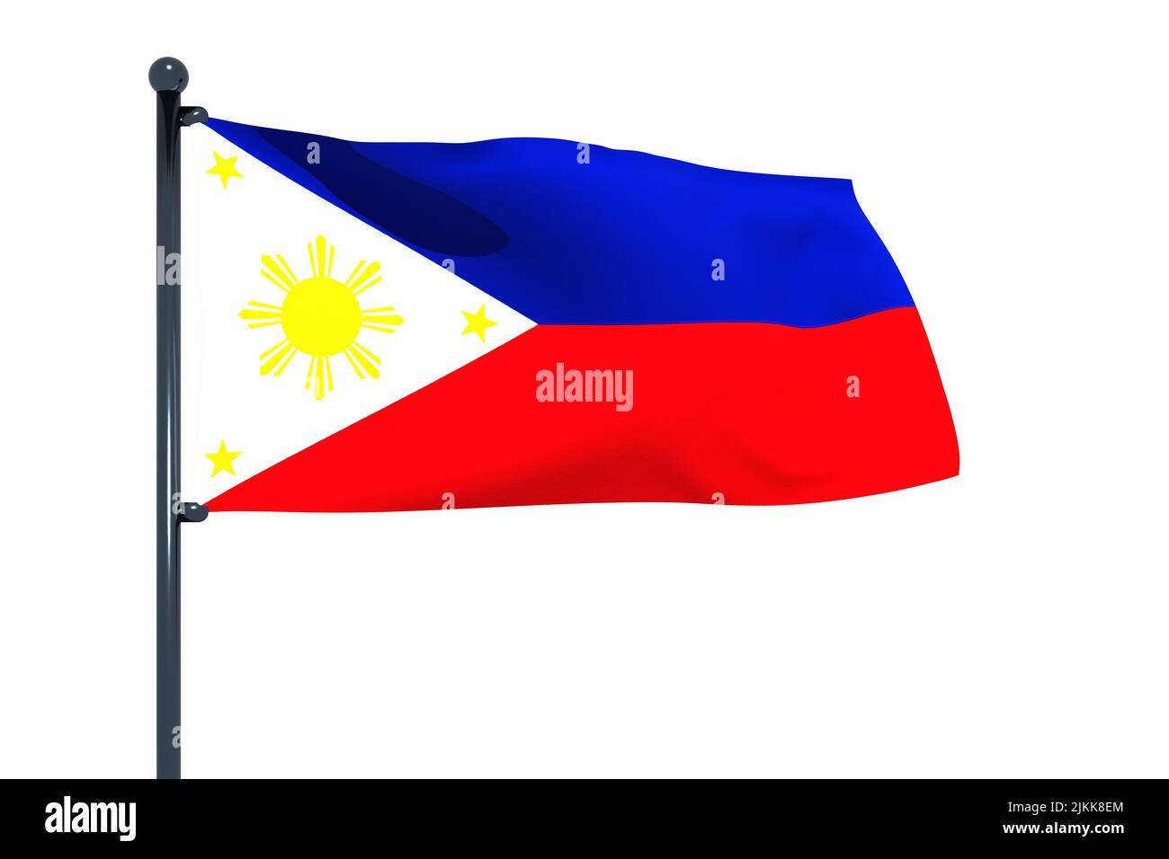 3D illustration of flag of Philippines with chrome flag pole with snap ...