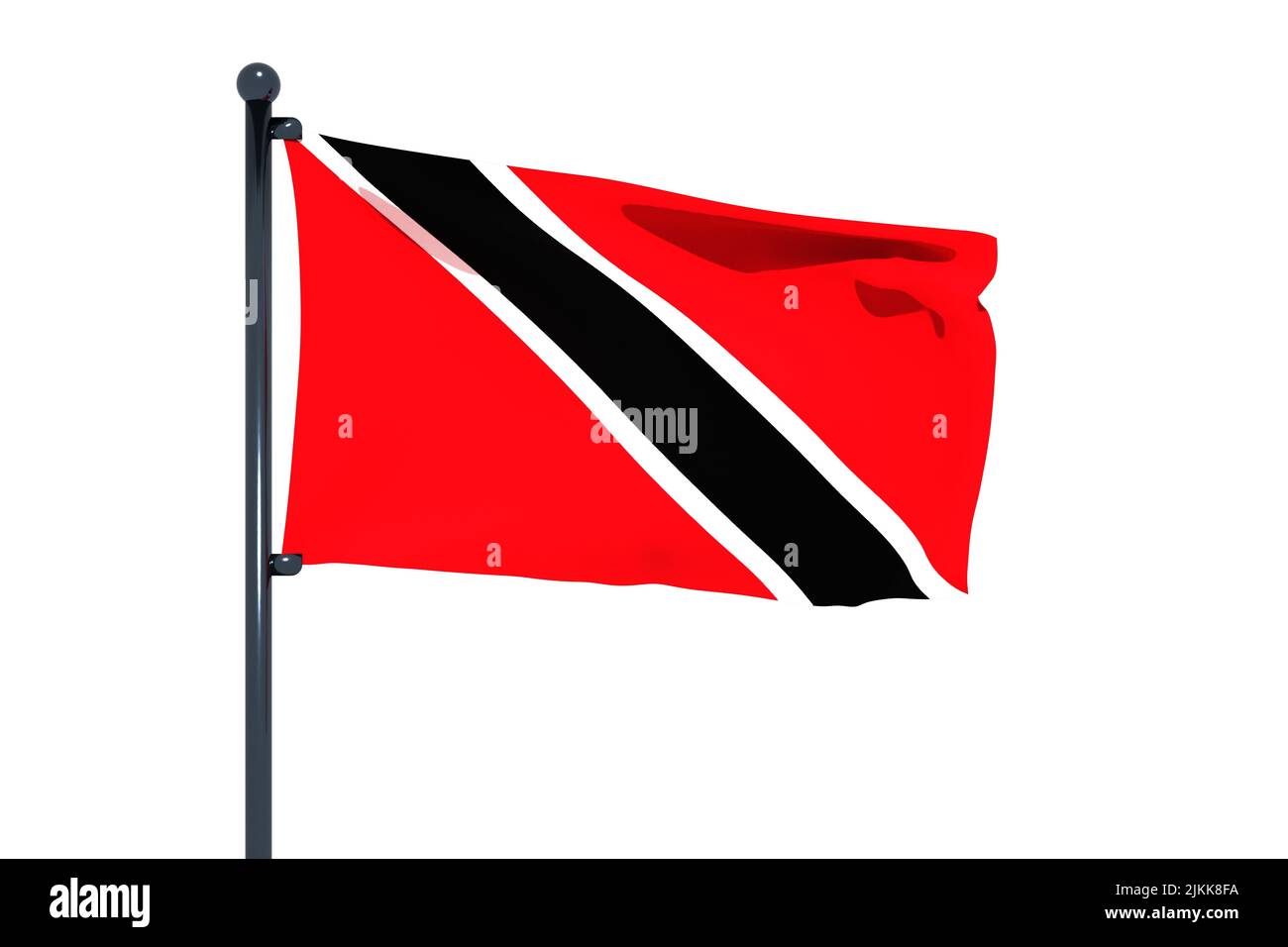 3D illustration of flag of Trinidad and Tobago with chrome flag pole ...