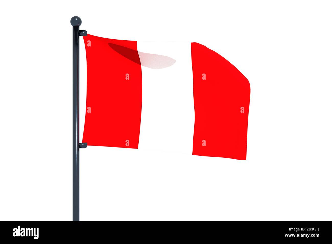 3D illustration of flag of Peru with chrome flag pole with snap hooks ...