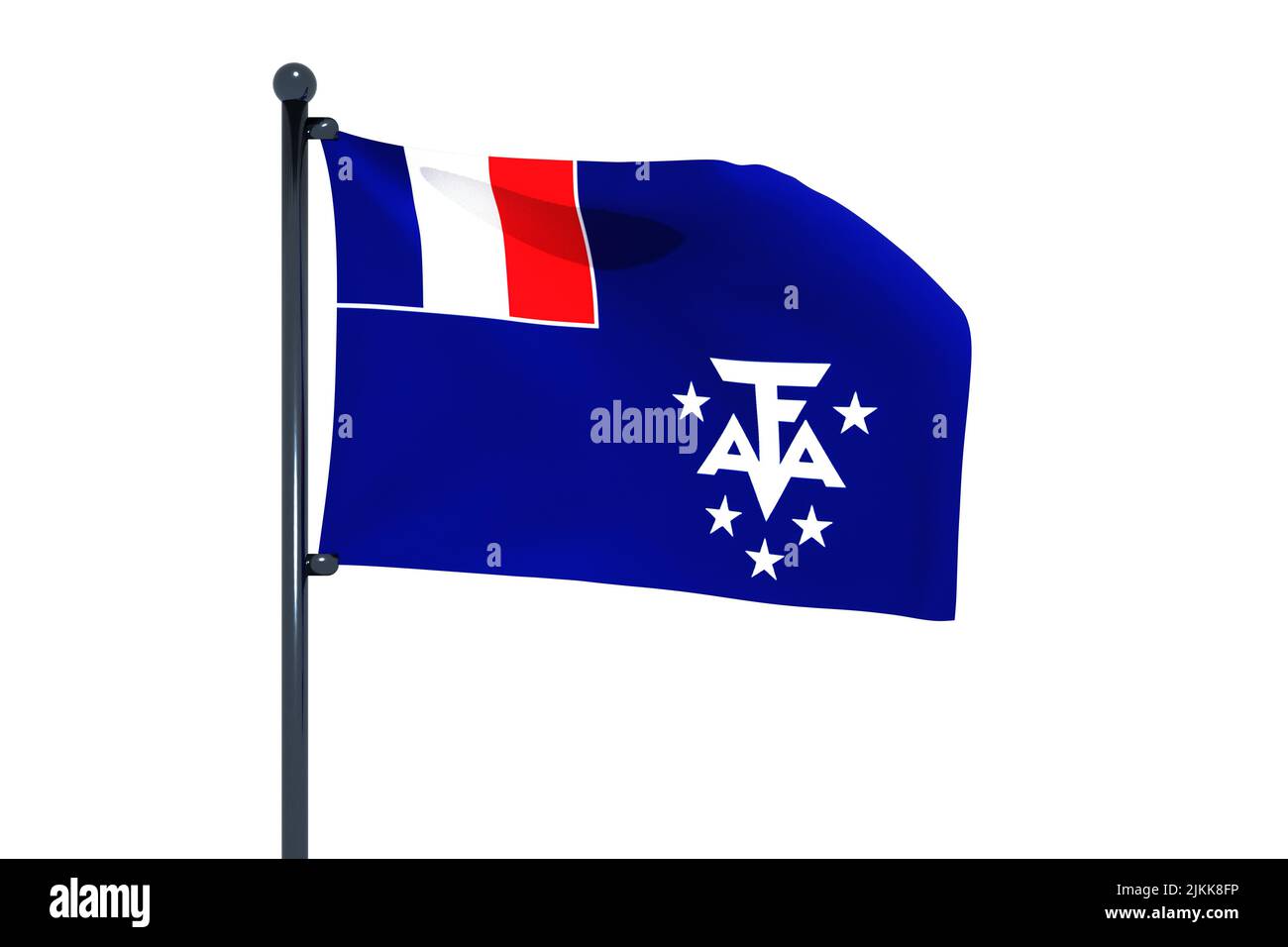3D illustration of flag of French Southern Territories with chrome flag ...