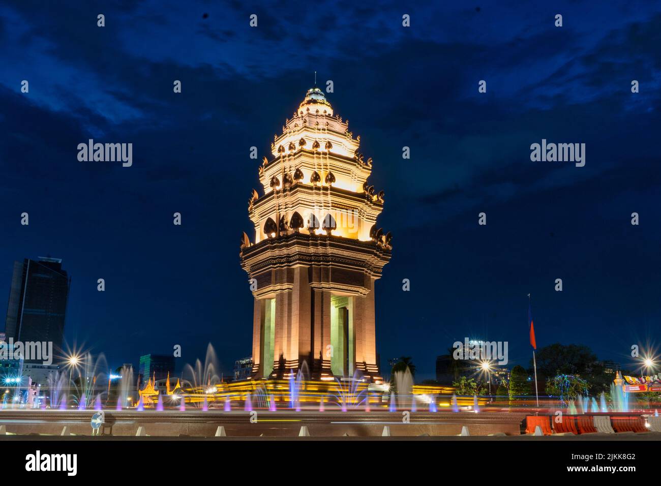 An Independence Monument in Phnom Penh with a dark blue sky on the ...
