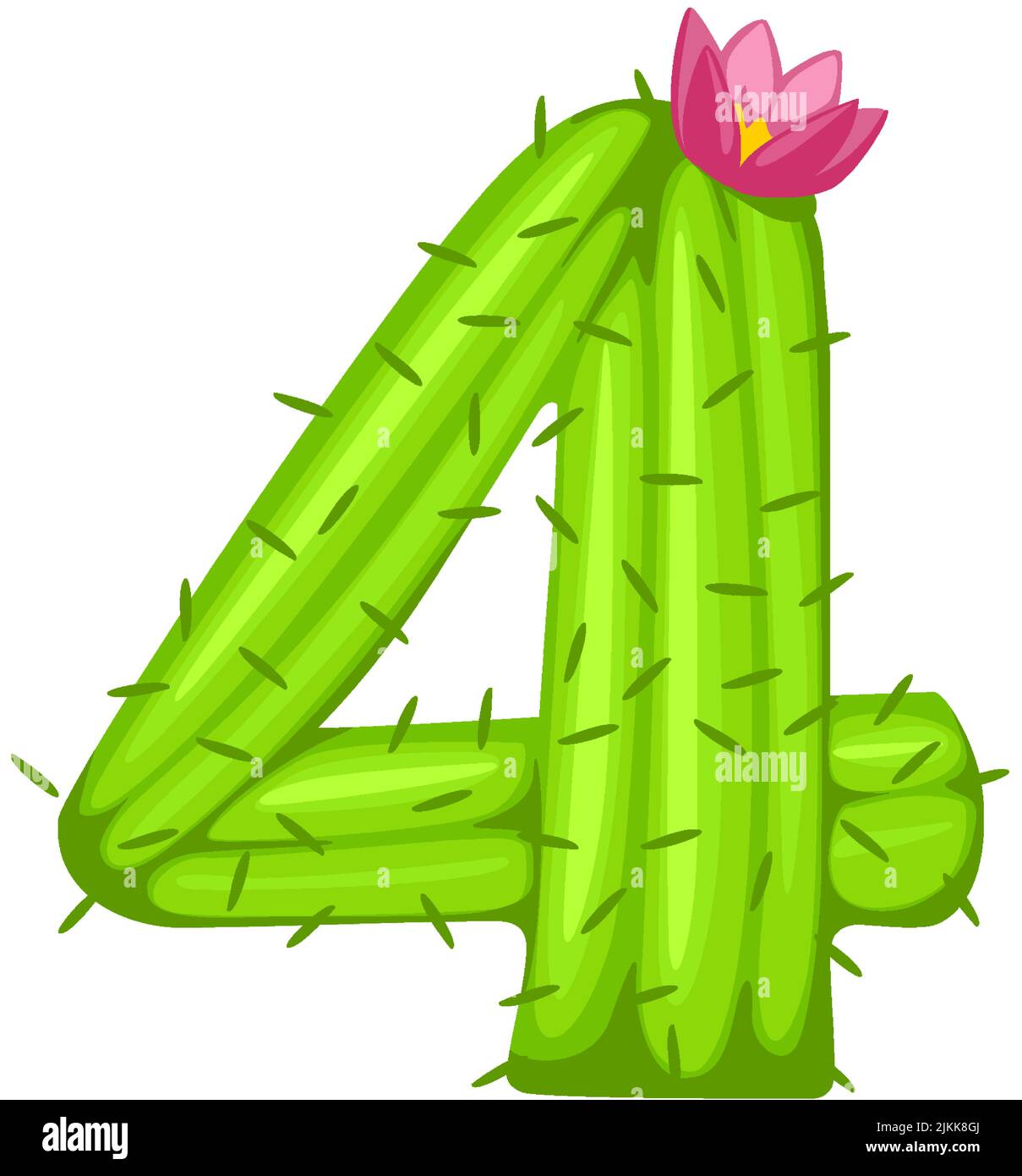 Cartoon cactus number 4 with flower font kids numbers. Green figure ...