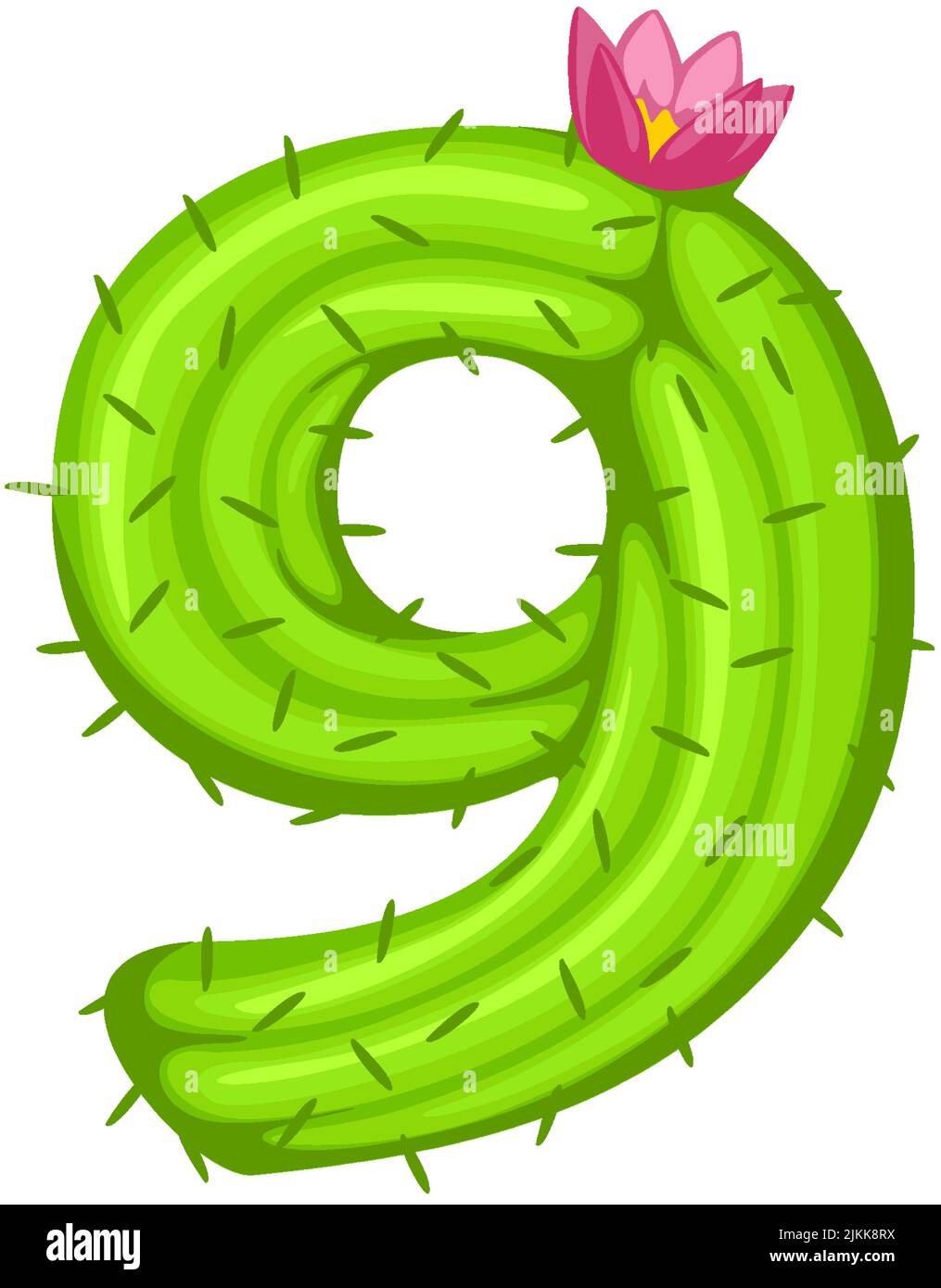 Cartoon cactus number nine with flower font kids numbers. Green figure ...