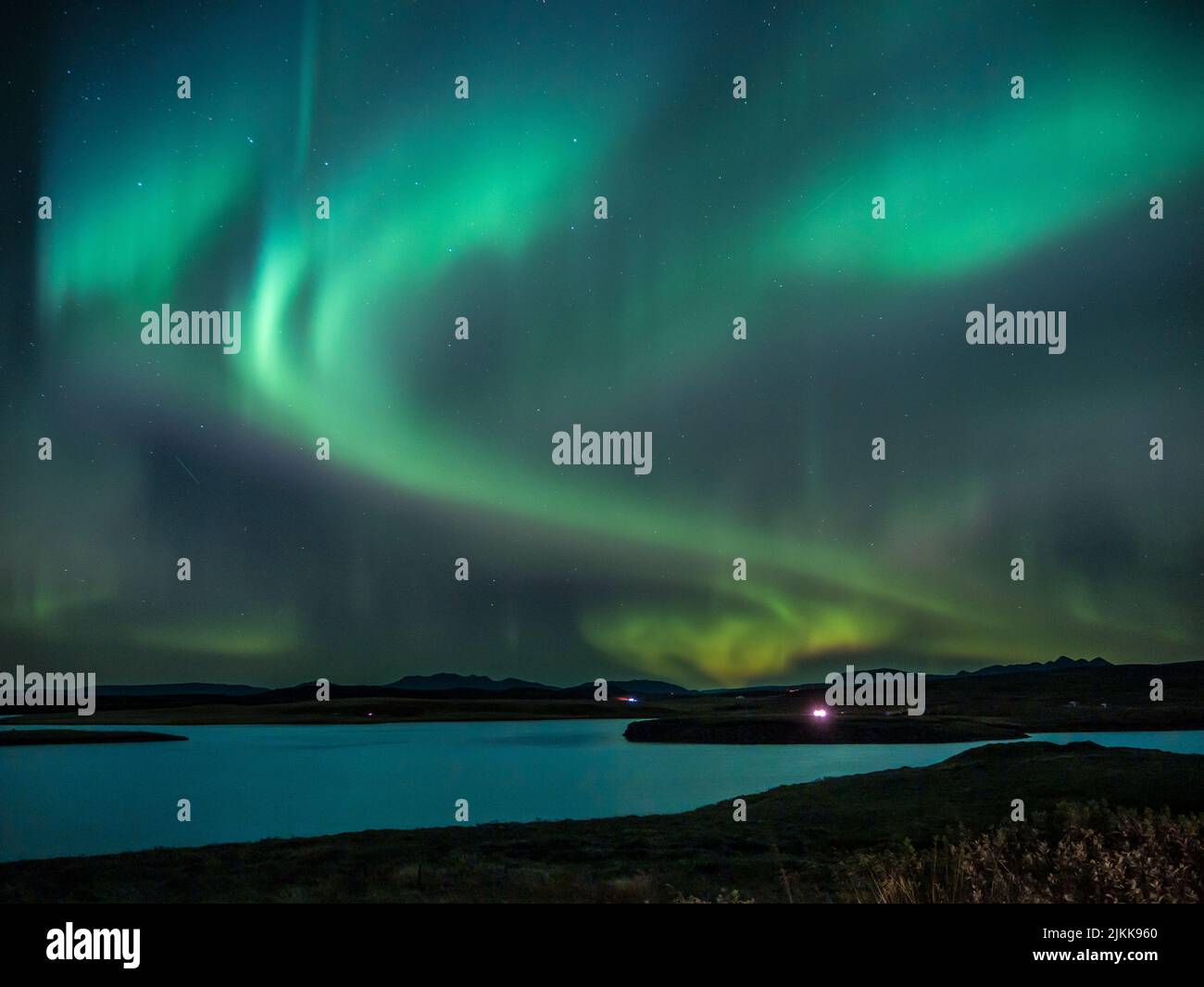 A beautiful view of North Atlantic Island with polar lights Stock Photo ...