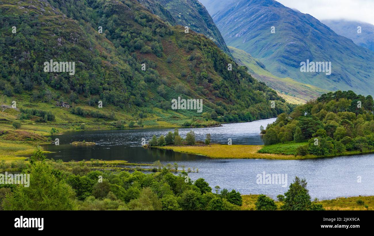 An aerial view of a natural landscape in Scotland, United Kingdom Stock ...