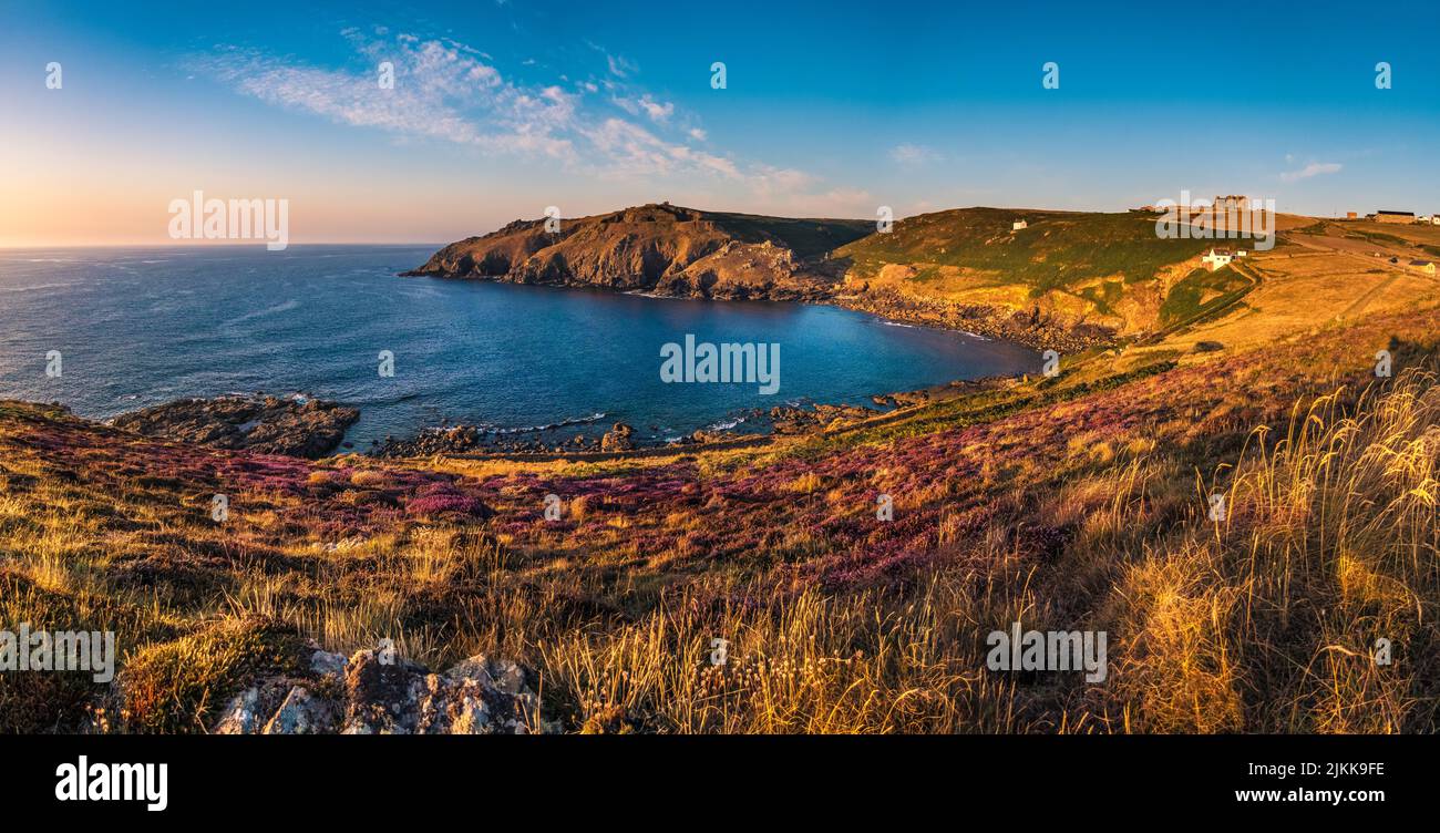 An aerial view of a natural landscape in Southern England at sunset ...