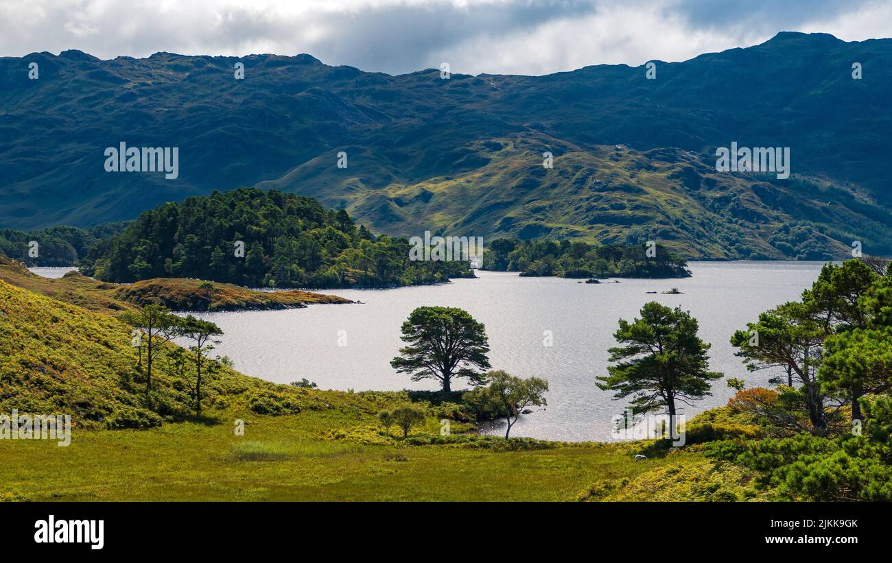 An aerial view of a natural landscape in Scotland, United Kingdom Stock ...