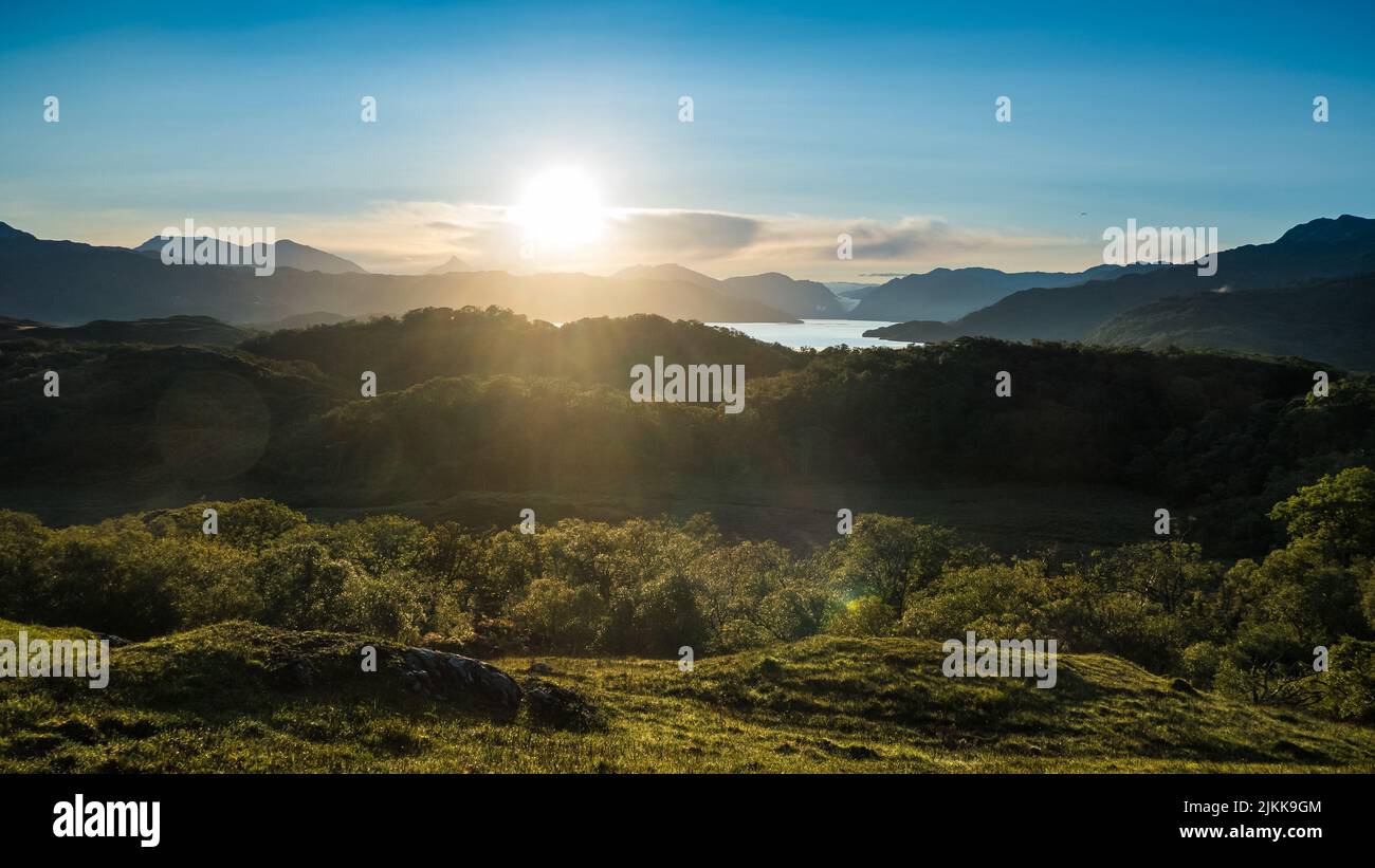 An aerial view of a natural landscape in Scotland, United Kingdom Stock ...