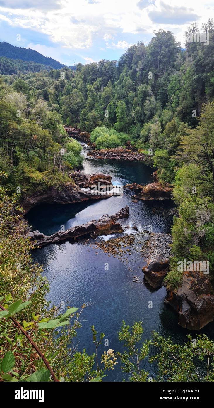 A beautiful view of a river surrounded by trees in Chile Stock Photo ...