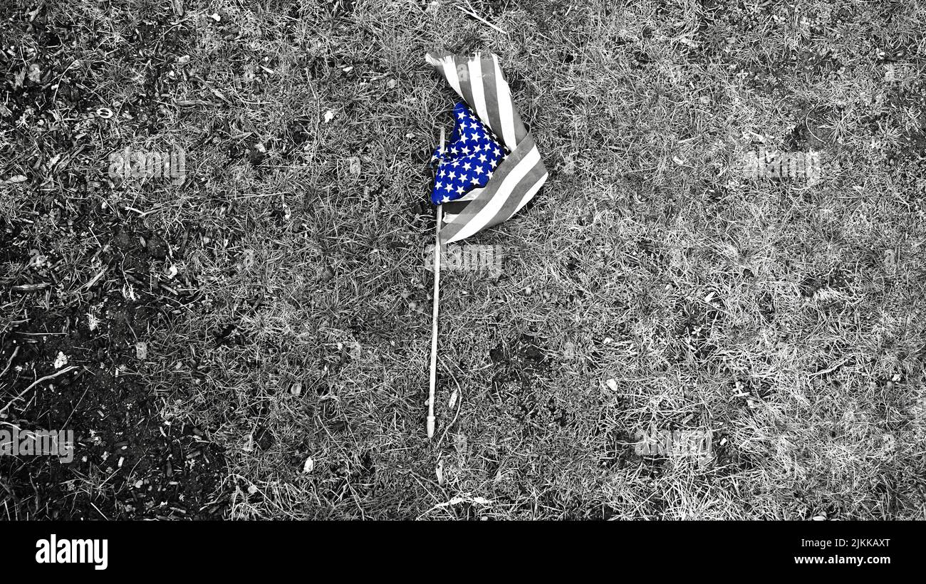 dirty old American flag on the after the celebration Stock Photo - Alamy