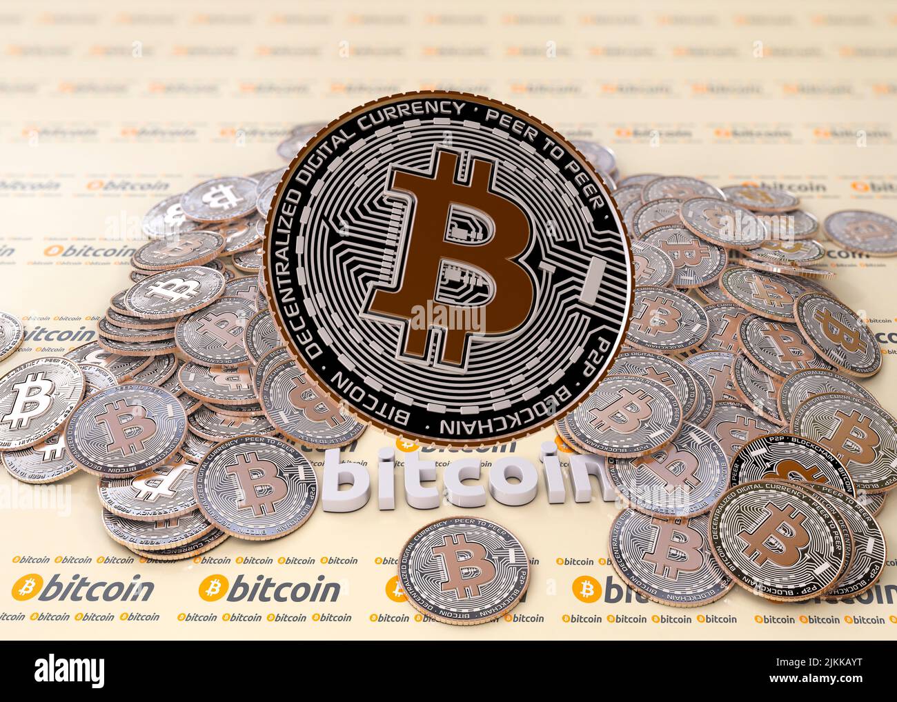 A 3D rendering of a pile of bitcoins Stock Photo - Alamy