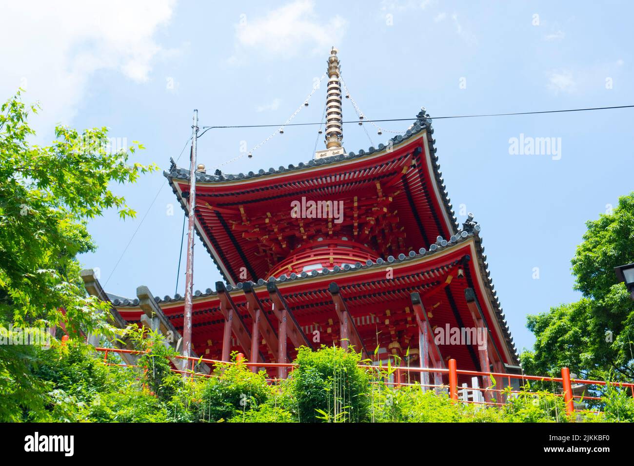 Low angle shot of exterior front of temple - shrine in Japan Stock ...