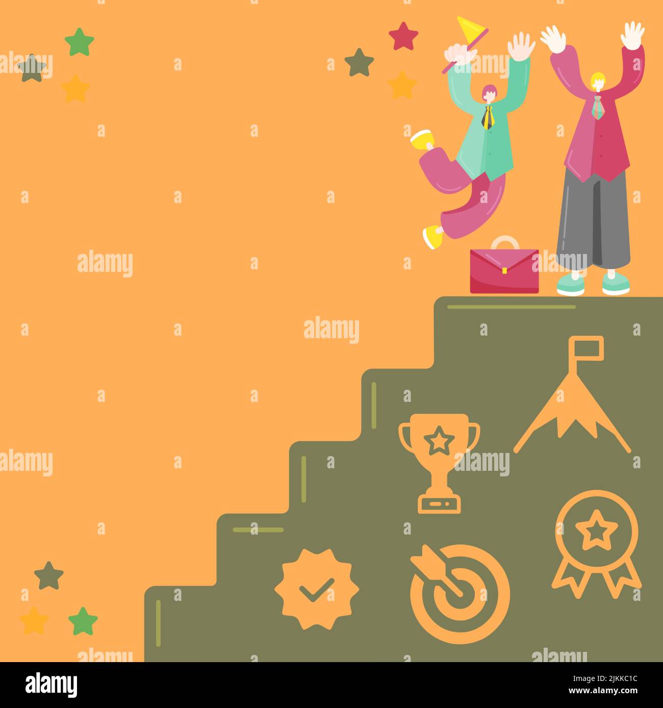 Success Stairscase With S Moving Up Celebrating Business Team. Cartoon ...