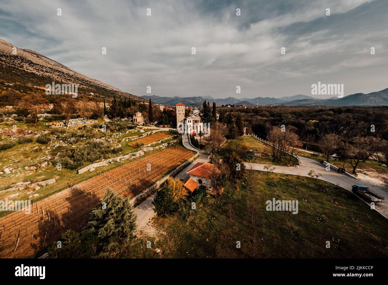 The top view of Tvrdos Monastery in Trebinje Bosnia and Herzegovina ...
