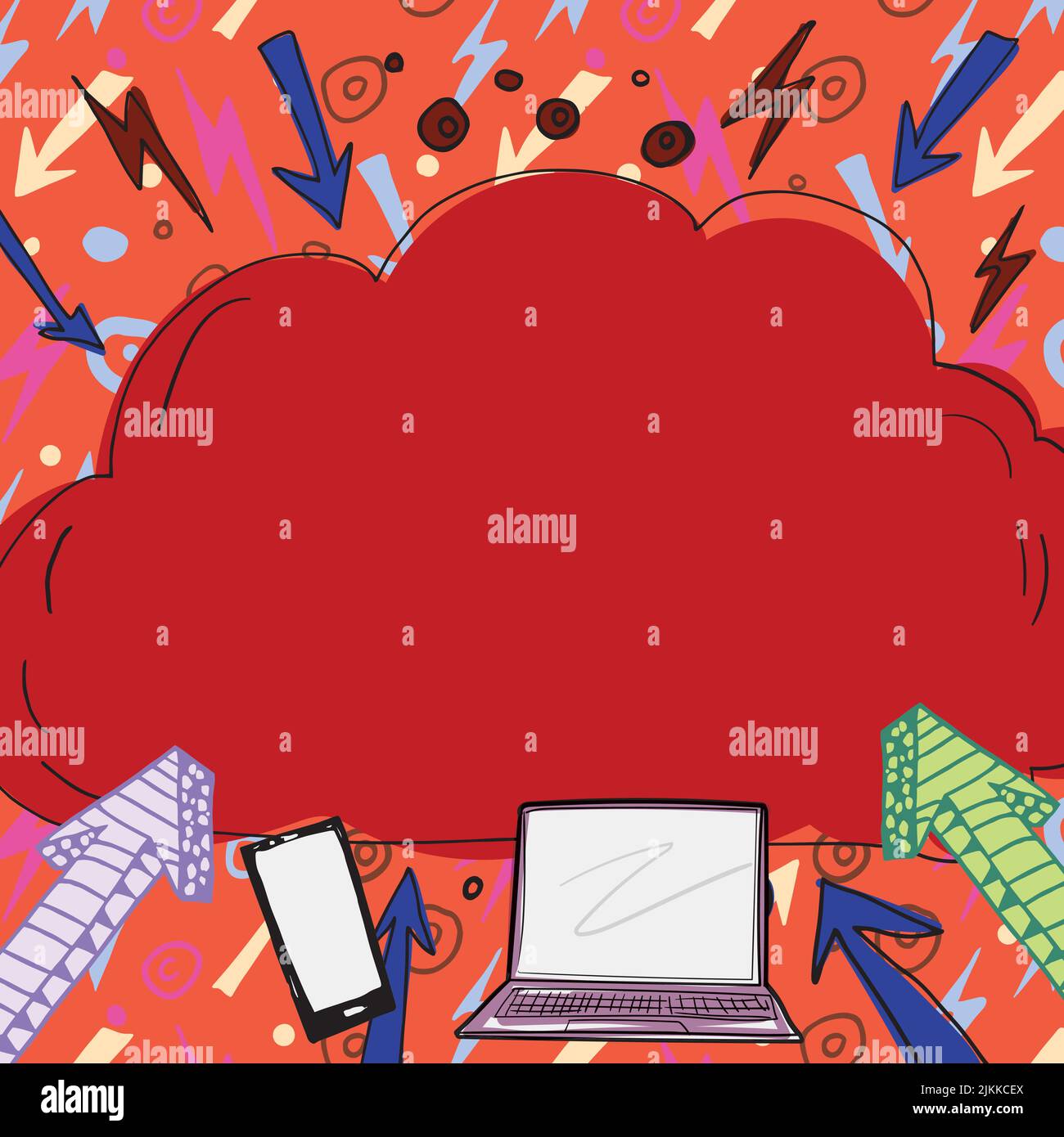 Important Message Written In Cloud Above Lap Top, Mobile Phone, Arrows ...