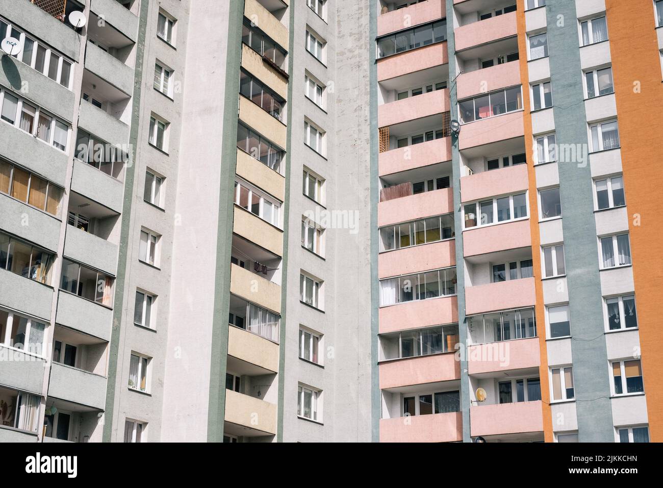 A front facade of beautiful and colorful buildings in Poland Stock ...
