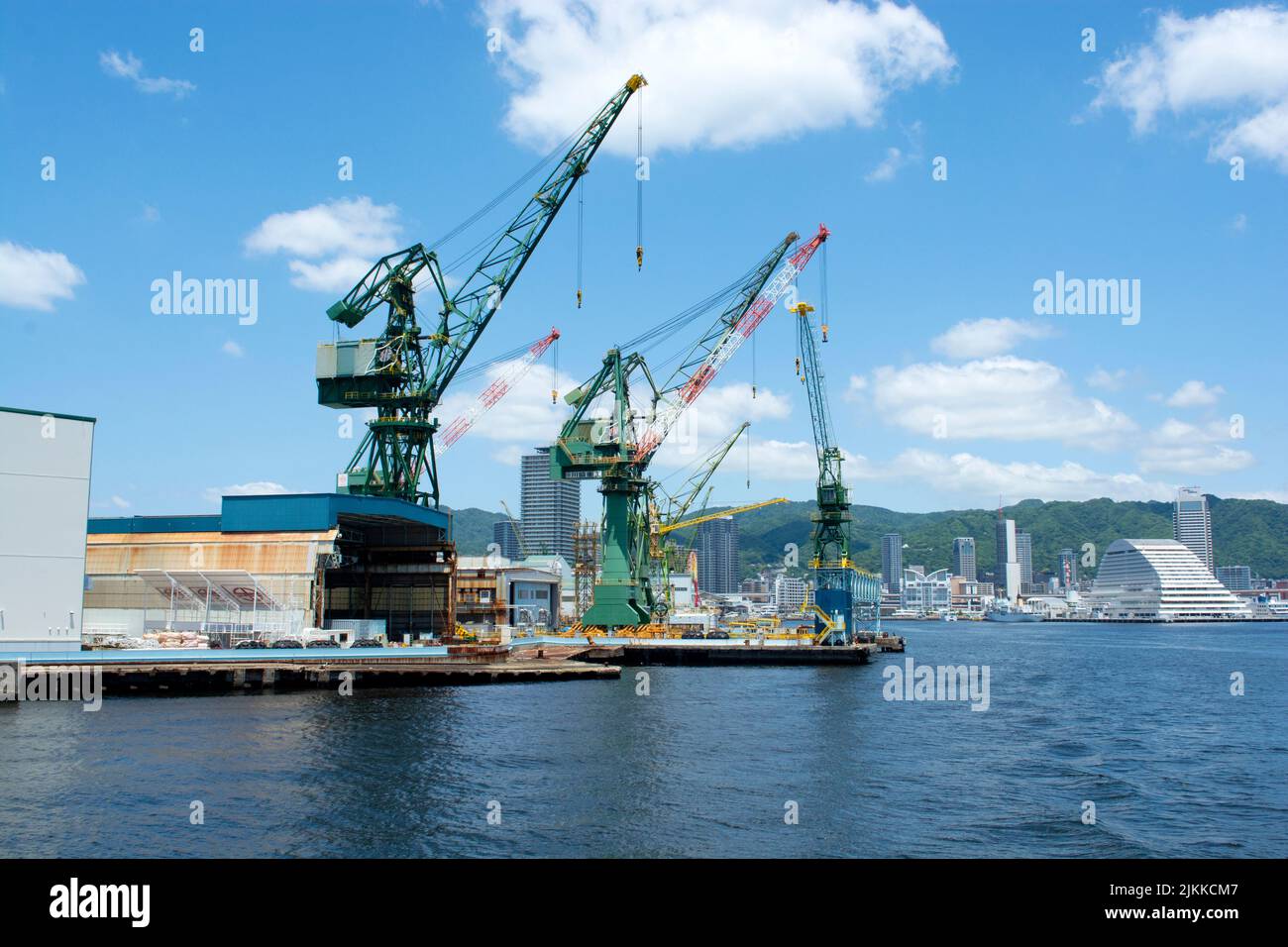 Ship yard cranes in harbour of Kobe, Japan Stock Photo - Alamy