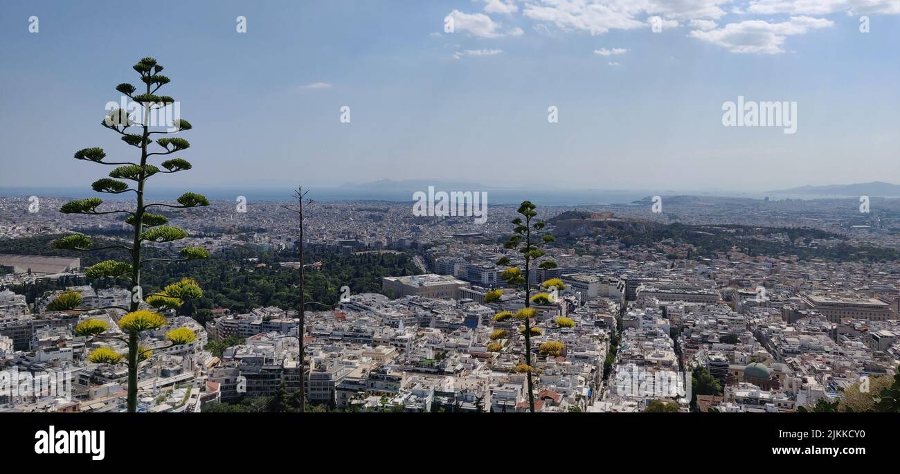 A beautiful cityscape view with old and new buildings on a sunny day ...