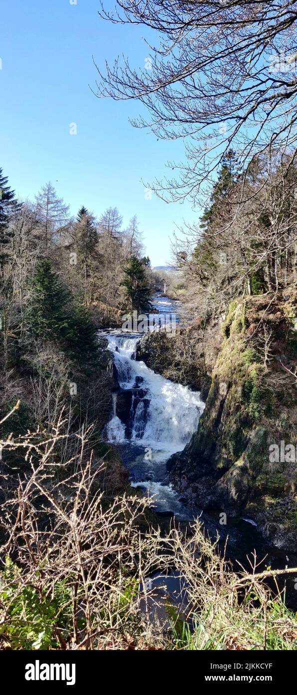 A beautiful view of a river flowing over rocks through the woods Stock ...