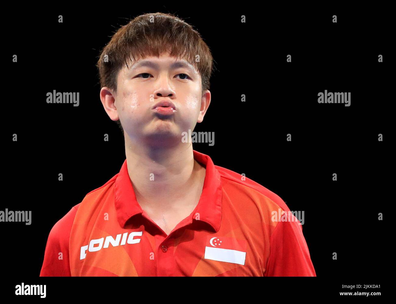 Singapore’s Zhe Yu Clarence reacts during the gold medal match against ...