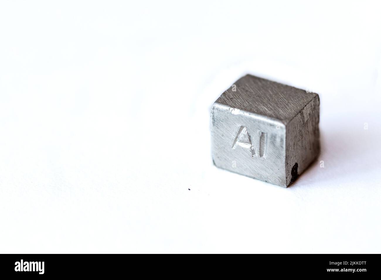 Aluminium cube with element name Al on it on white background Stock ...