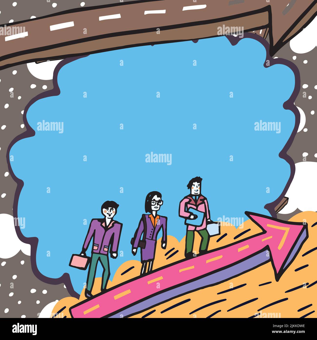 Illustrated Business Team Climbing With Arrows Around And Important ...