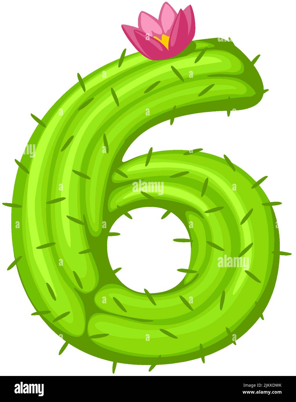Cartoon cactus number 6 with flower font kids numbers. Green figure Six ...