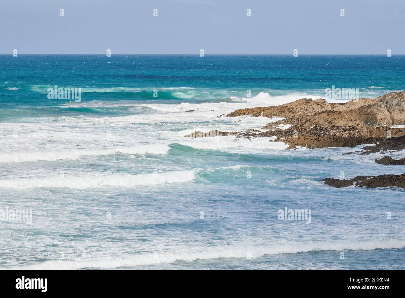 The Atlantic ocean waves at Town Head and Fistral beach, Newquay ...
