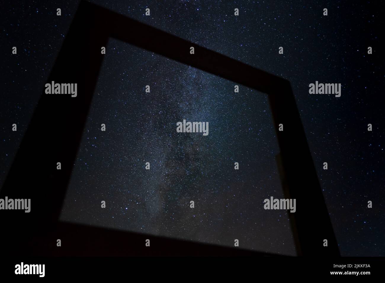 A beautiful night sky viewed from a rectangular window in Norway Stock ...