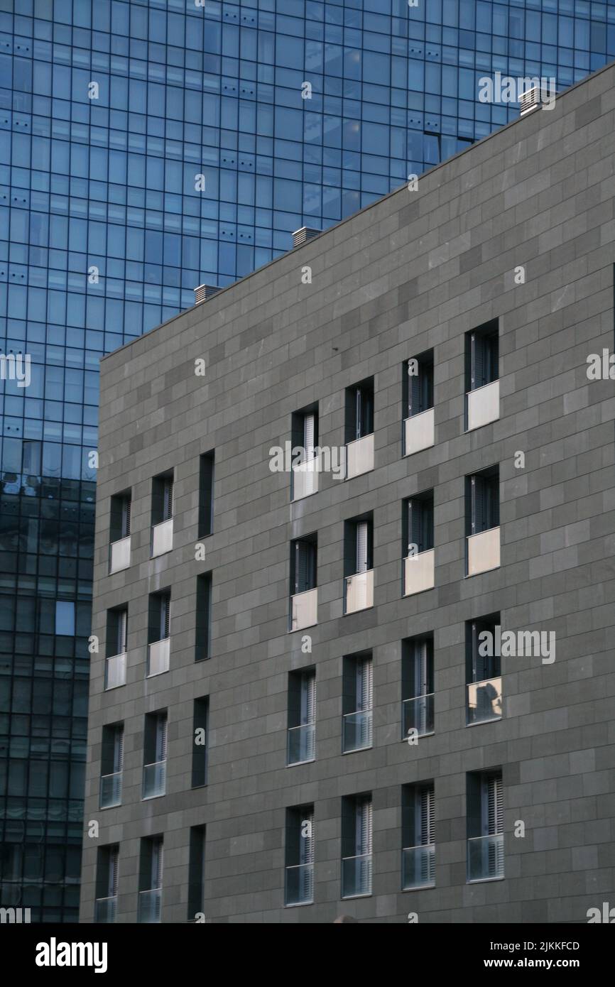 A view of a modern building with reflective windows in the Bilbao Stock ...