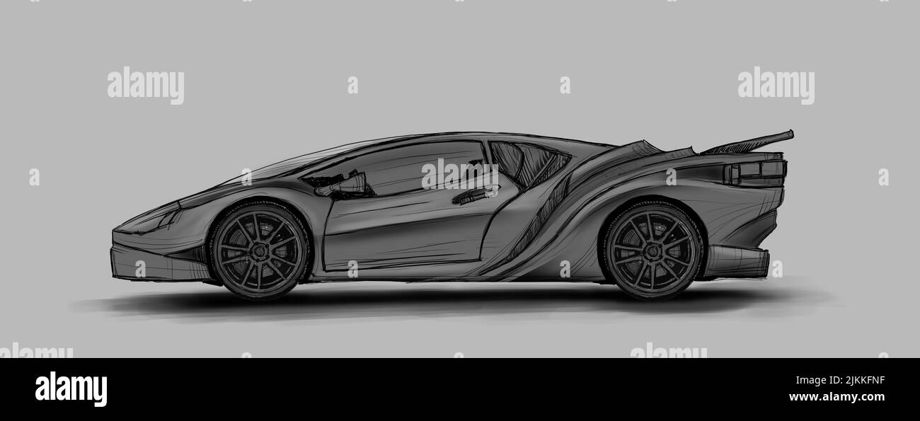 Concept car, sketch - digital painting Stock Photo - Alamy
